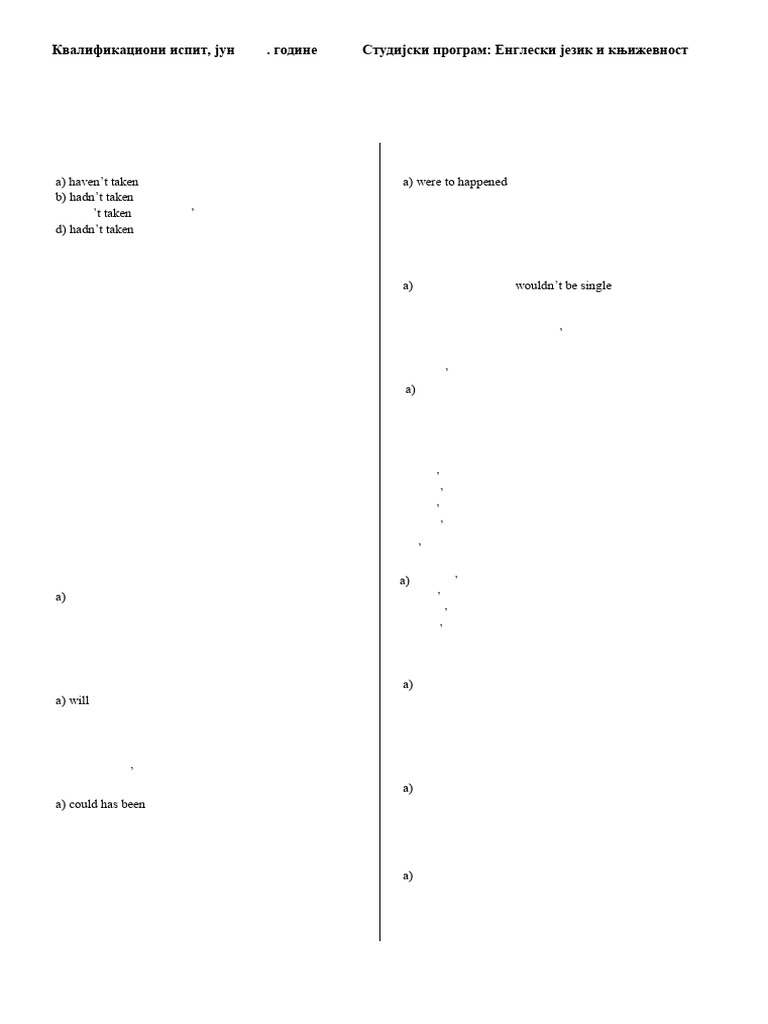 Prijemni Anglistika 2024 Grammar and Vocabulary | PDF
