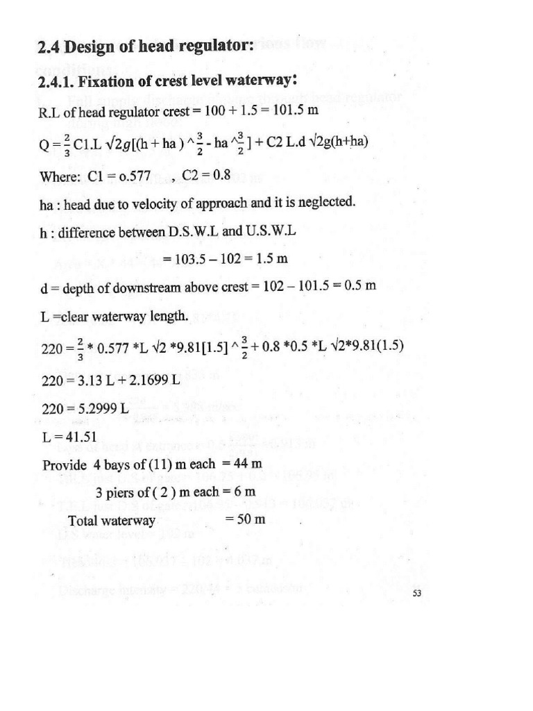 Design of Head - Regulator | PDF