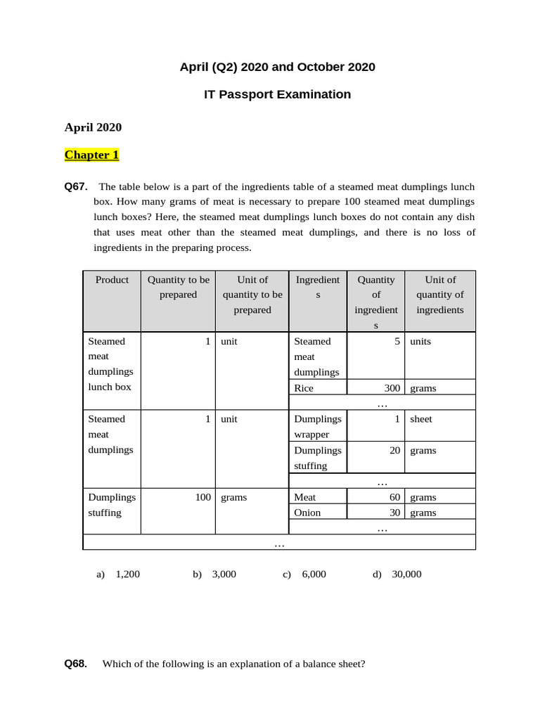 ITPEC Old Questions For 2020 - S - A | PDF