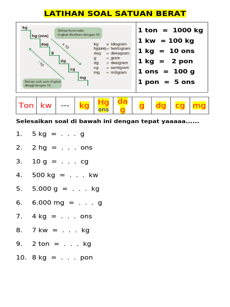 Latihan Soal Satuan Berat.1 | PDF