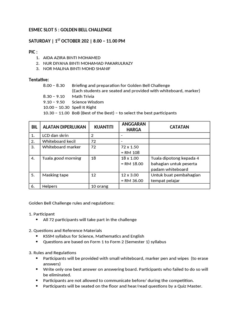 Golden Bell Challenge Overview | PDF