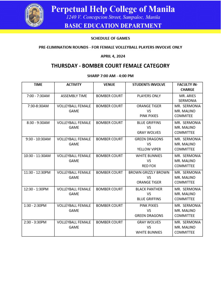 2024 Final Parade Schedules | PDF