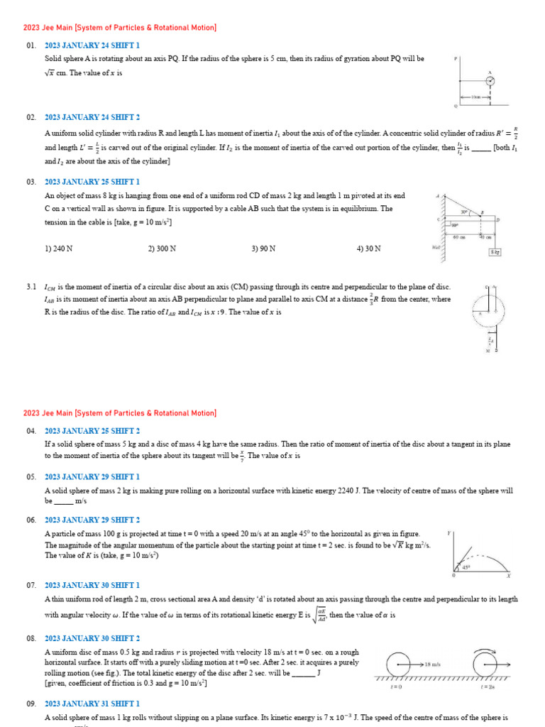 System of Particles & Rotational Motion - 2023 | PDF | Rotation Around A Fixed Axis | Torque