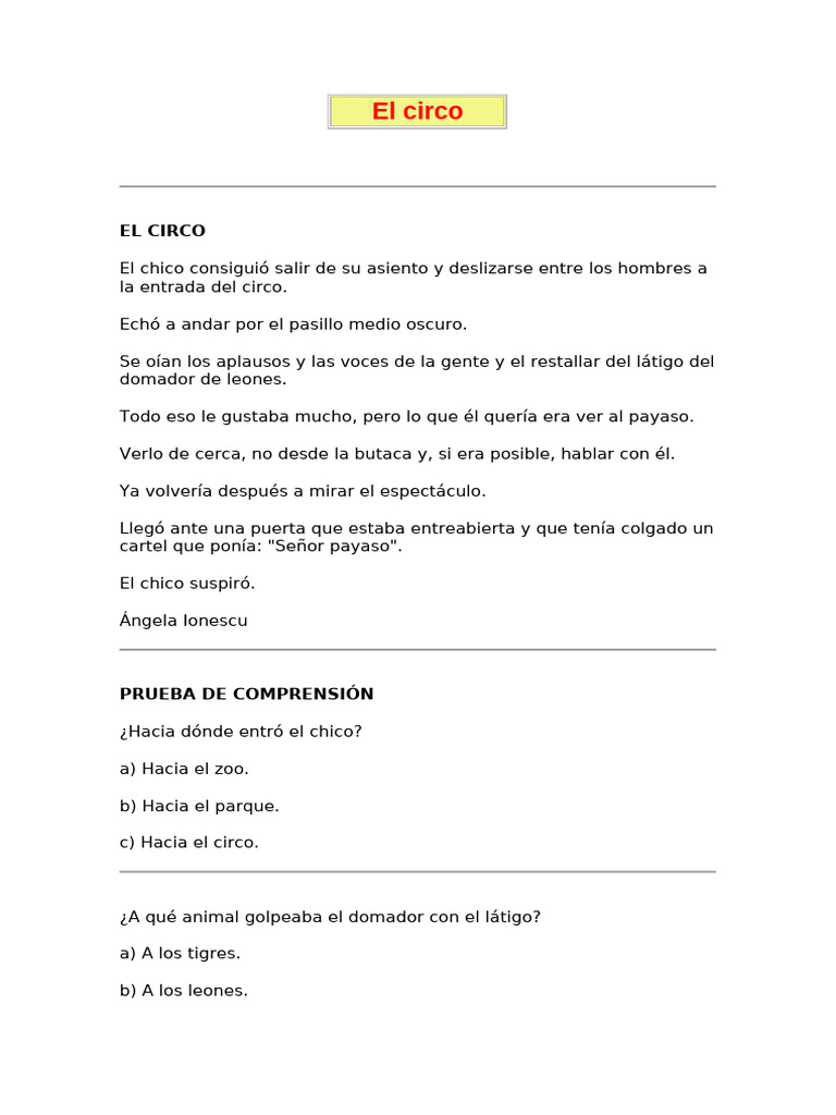 CUENTOS (Lectura Comprensiva) | PDF
