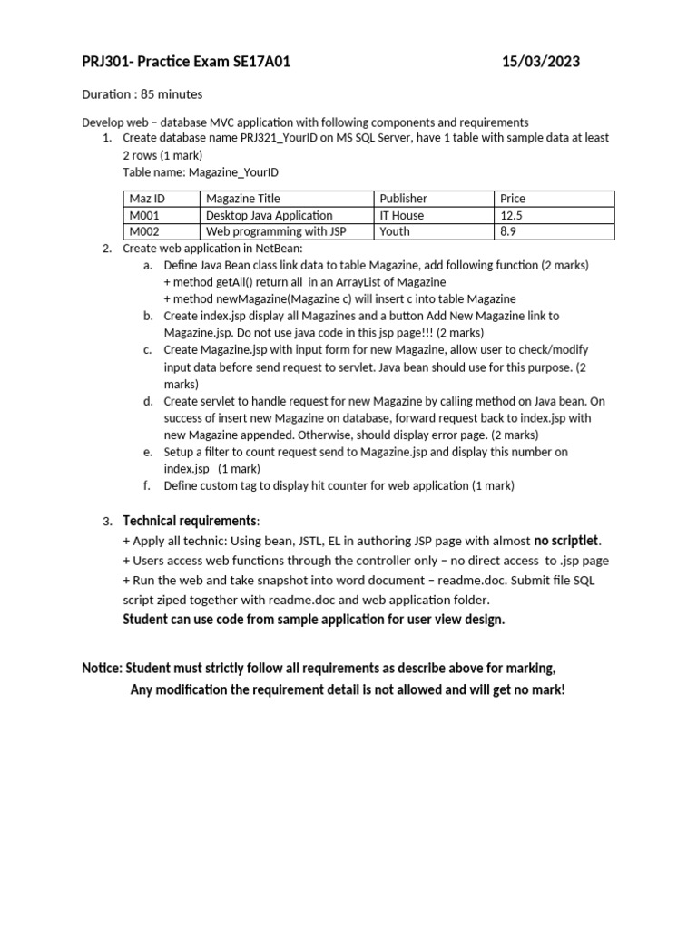 PRJ301 Practical Exam | PDF | Computers