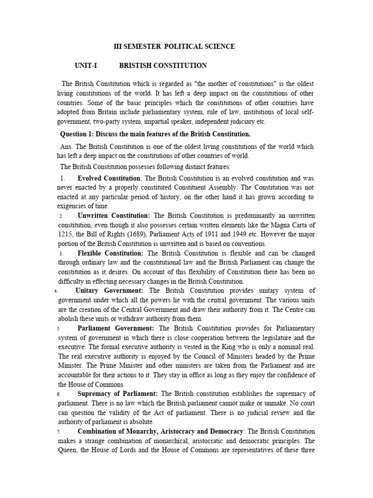 1.1. British Constitution (Features) | PDF