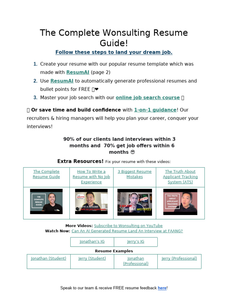 Wonsulting Resume Template (Product Manager) (MAKE A COPY) | PDF