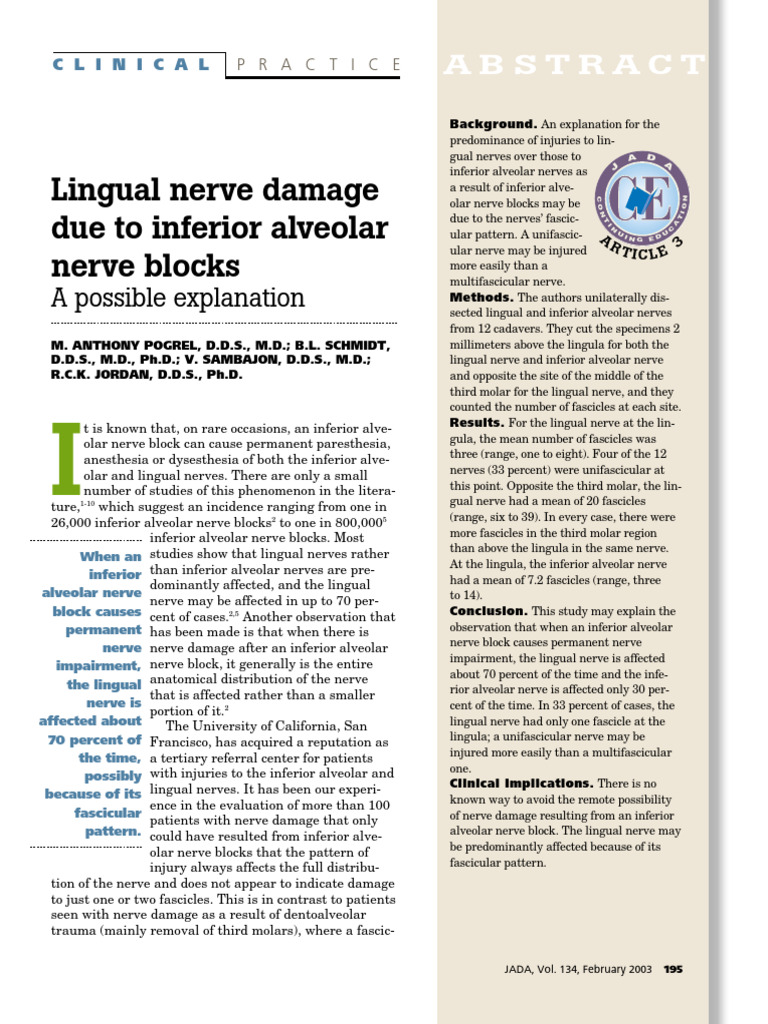 Lingual Nerve Damage Due To IA Nerve Block | PDF | Lung | Medical ...