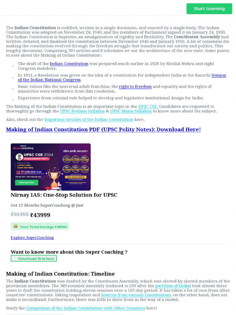 Making of Indian Constitution - Constituent Assembly - UPSC Notes | PDF