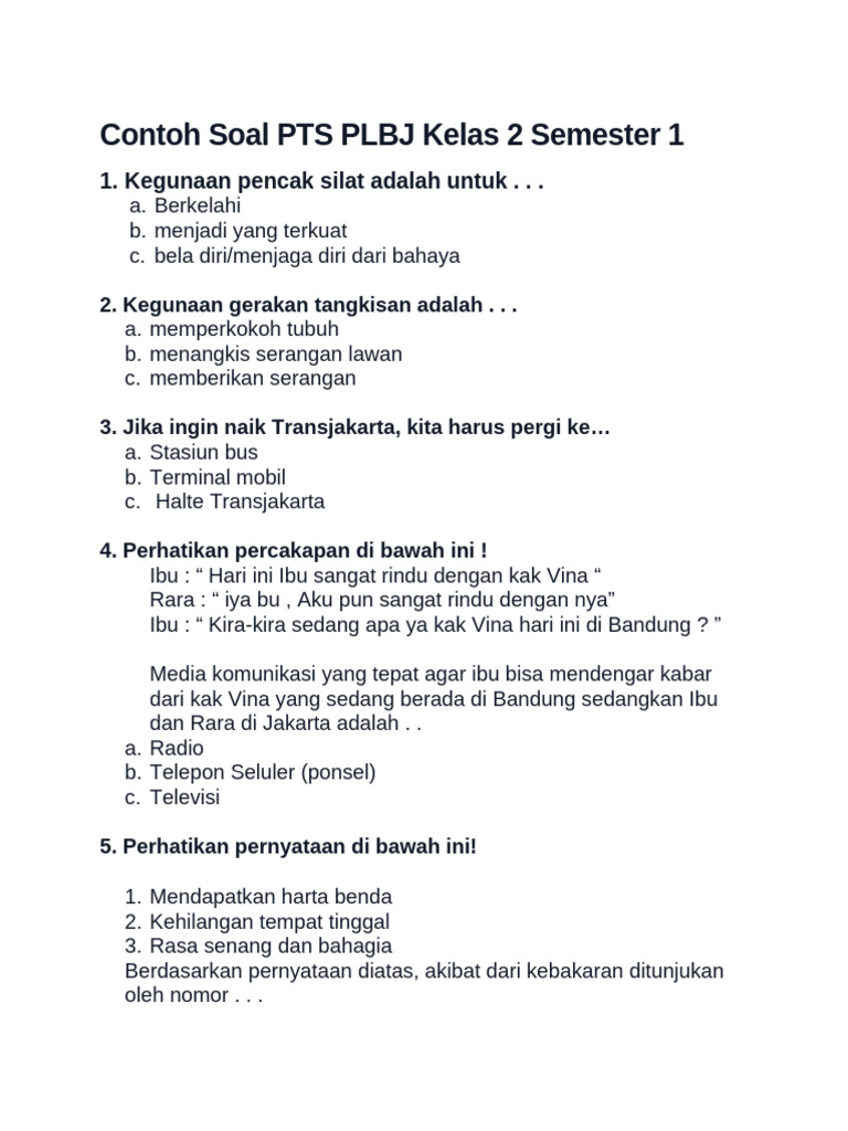 Contoh Soal PTS PLBJ Kelas 2 Semester 1 | PDF