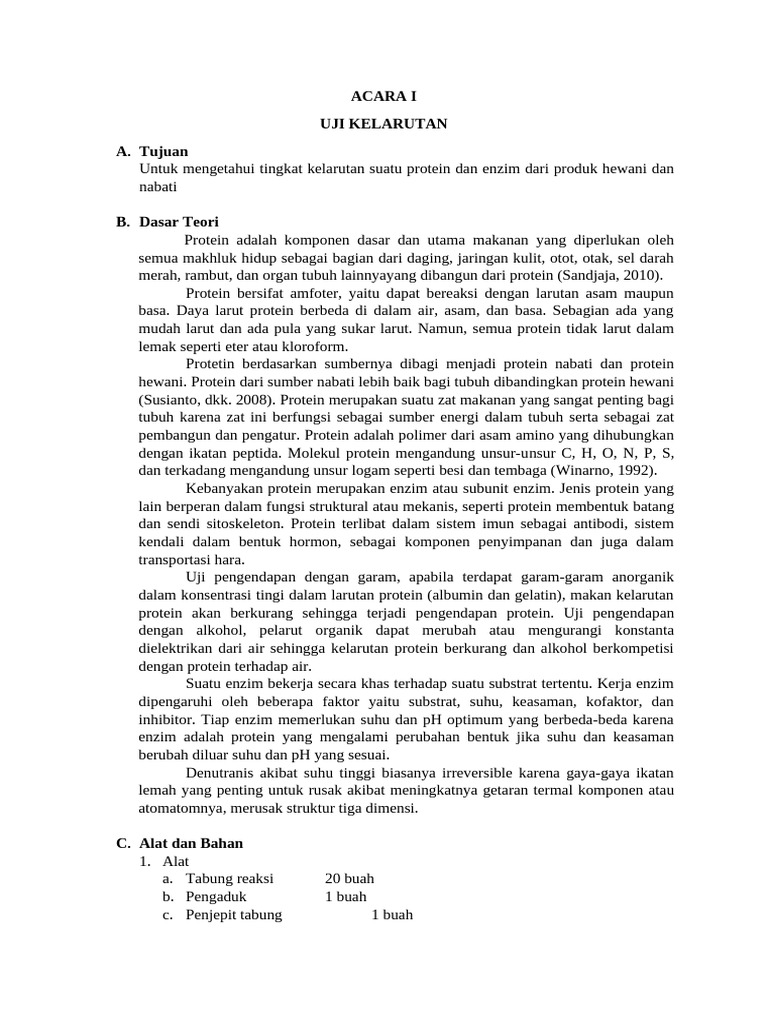 ACARA I Protein Enzim | PDF | Proteomics | Cooking, Food & Wine