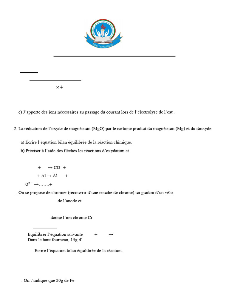 Devoir N°6 PC 3ème SLG 2024 | PDF
