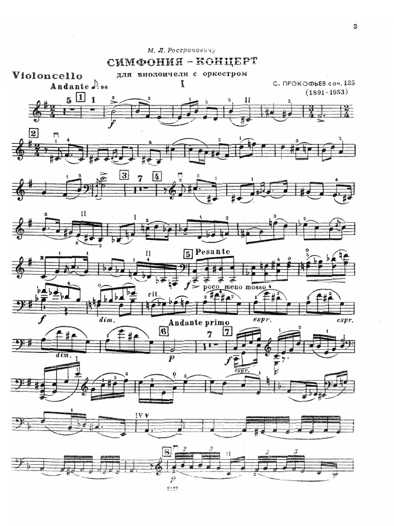 Sinfonia Concertante Op.125 Sergey Prokofiev in E Minor Cello Part | PDF