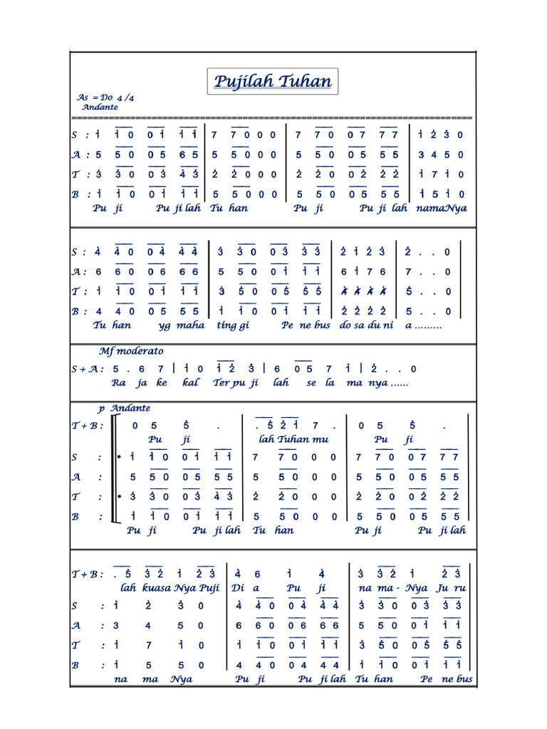 Pujilah Tuhan (SATB) - 1 | PDF