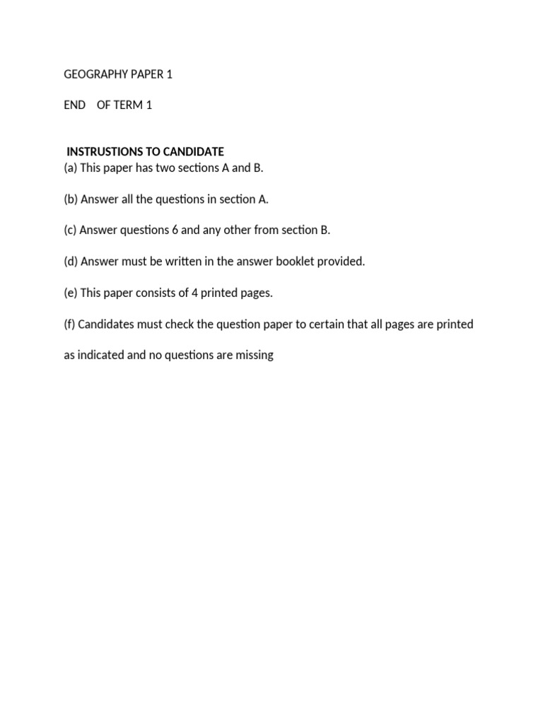 Geography Form 4 Pp1 (2) | PDF