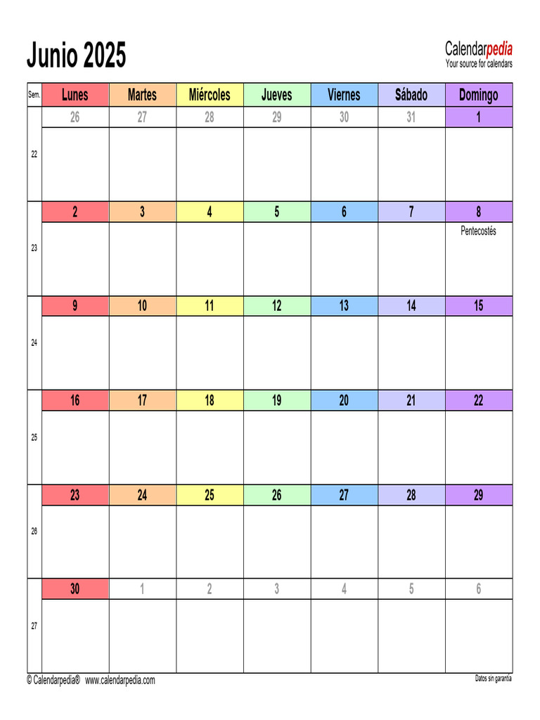 Calendario Junio 2025 Espana Horizontal | PDF