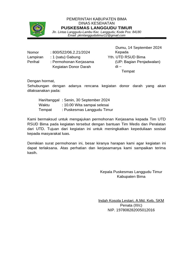 Surat Permohonan Kerjasama Donor Darah-1 | PDF