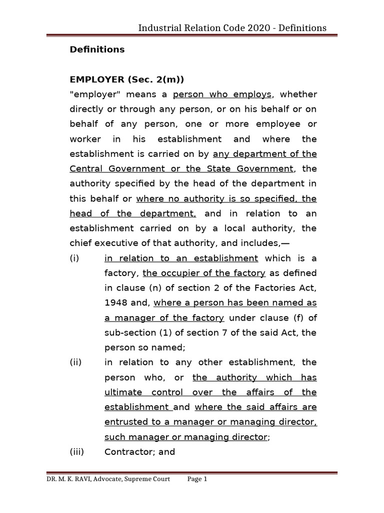 Definitions in Industrial Relation Code | PDF | Employment | Law