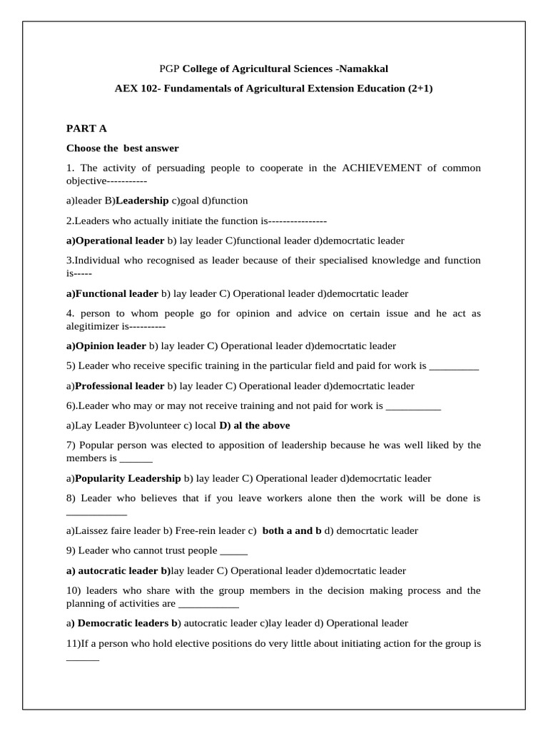 PGP AEX 102 Fundamentals of Agricultural Extension Education | PDF