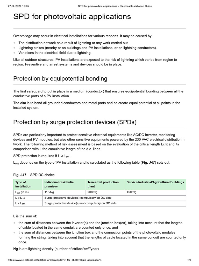 SPD For Photovoltaic Applications - Electrical Installation Guide | PDF