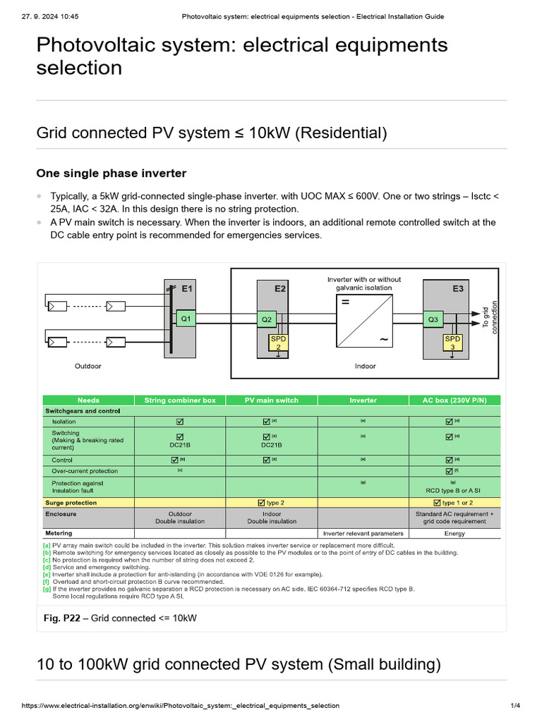 Photovoltaic System - Electrical Equipments Selection - Electrical Installation Guide | PDF