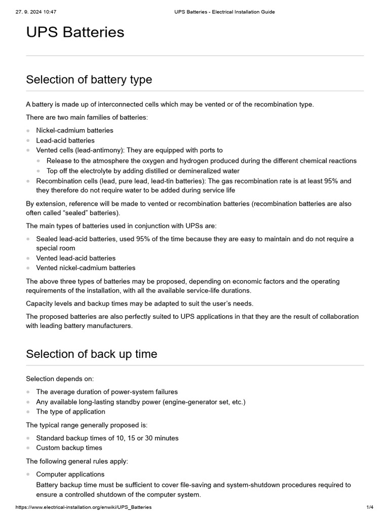 UPS Batteries - Electrical Installation Guide | PDF