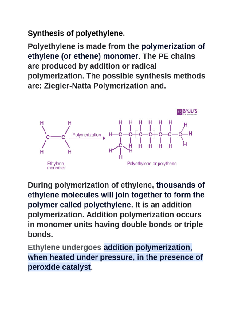 Chapter 04 Synthesis of Polymers PP Polyethylene | PDF