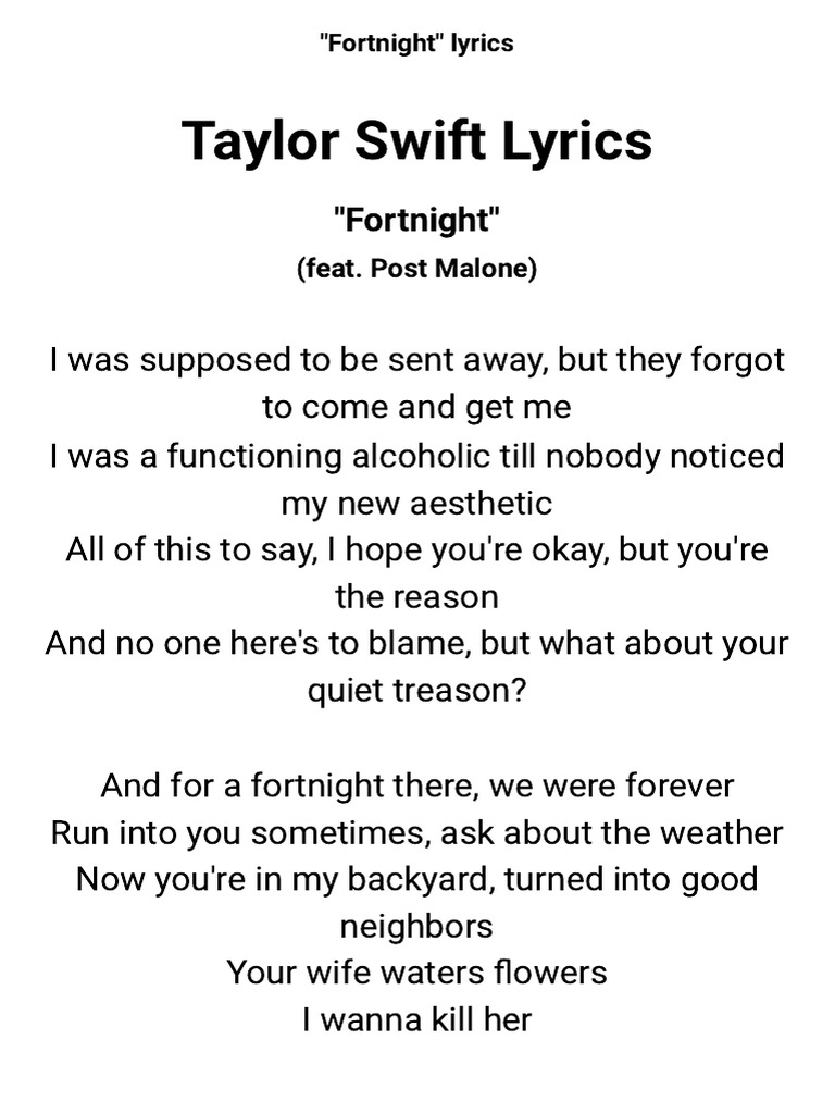 Taylor Swift - Fortnight Lyrics | PDF