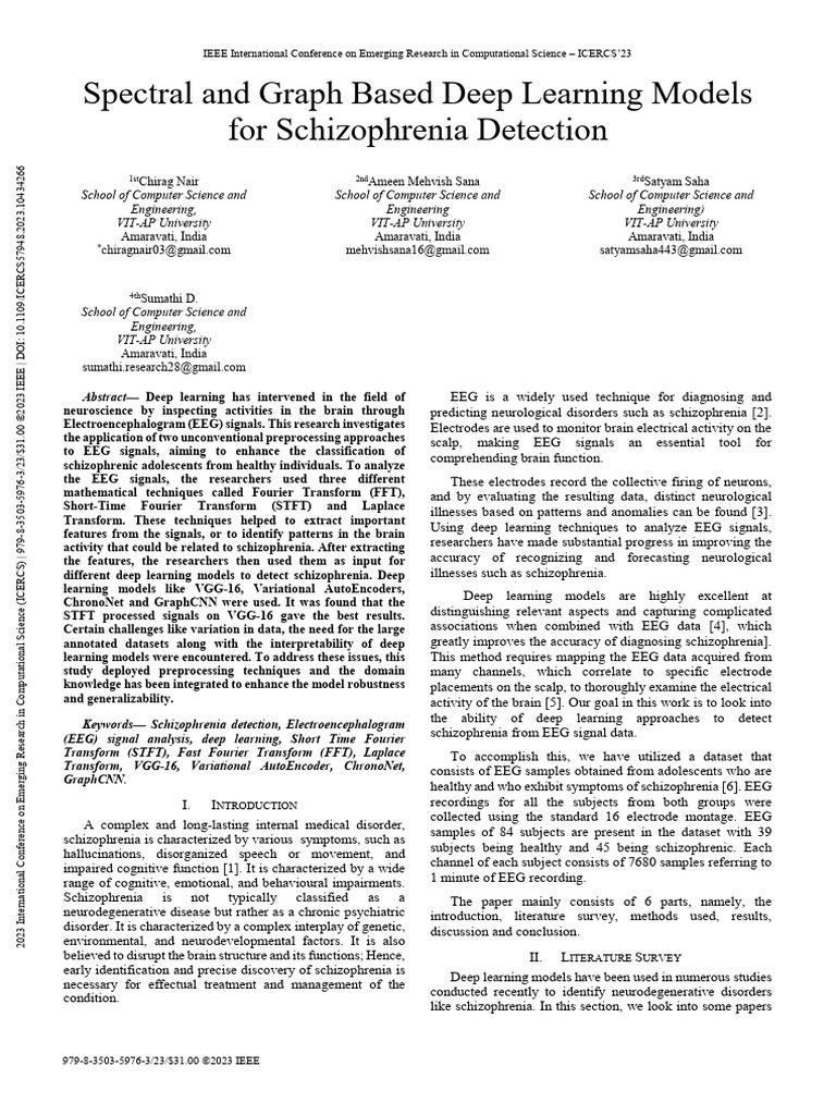 Spectral and Graph Based Deep Learning Models For Schizophrenia Detection | PDF