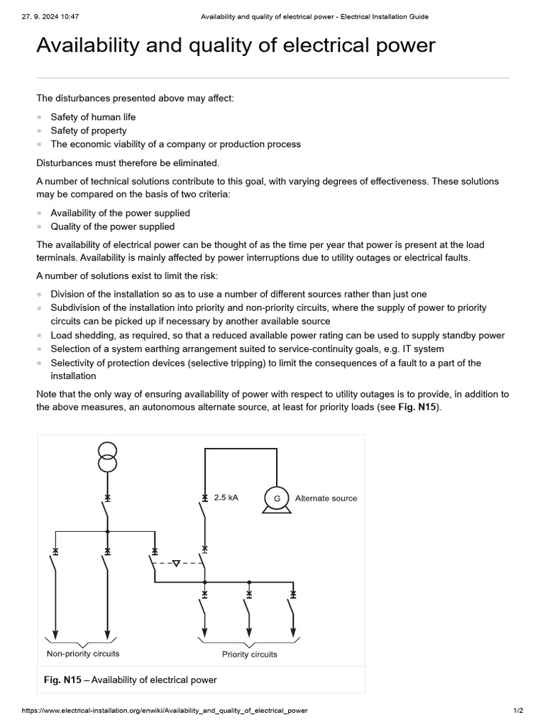 Availability and Quality of Electrical Power - Electrical Installation ...