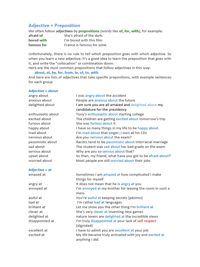 Adjective + Preposition | PDF