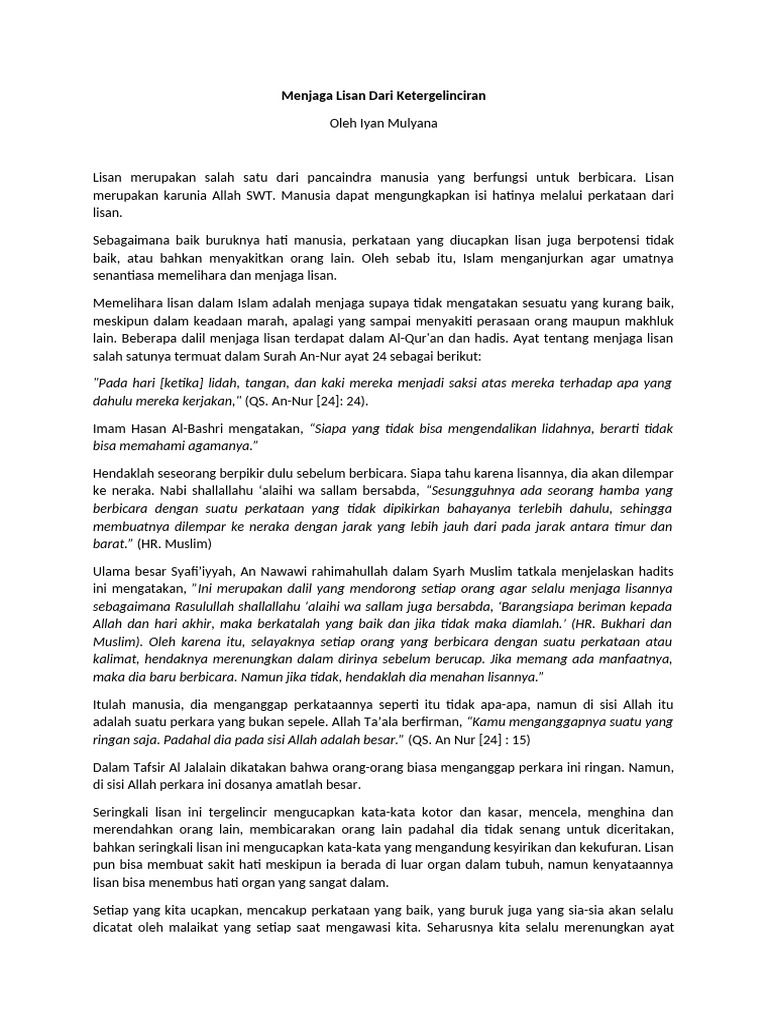 Fokus Utama 125 - Menjaga Lisan Dari Ketergelinciran - Iyan Mulyana | PDF