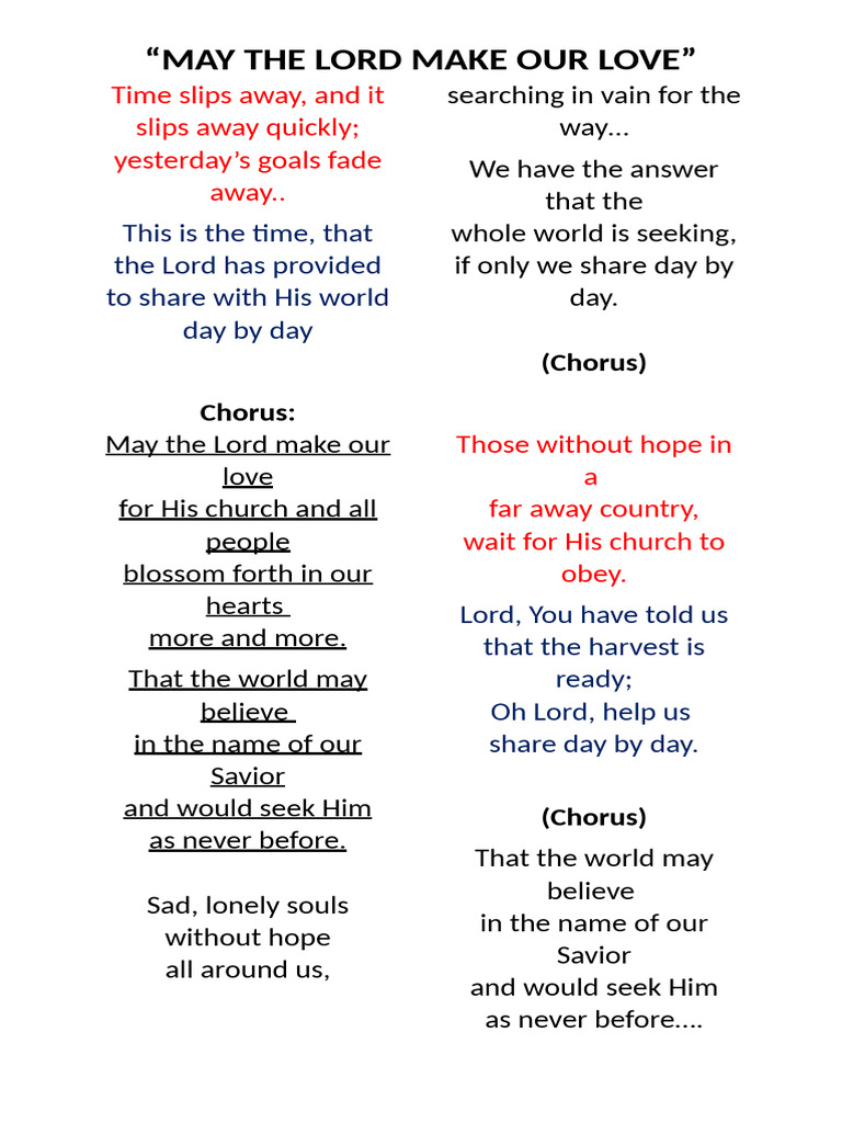 May The Lord Make Our Love-CHOIR August 4 | PDF