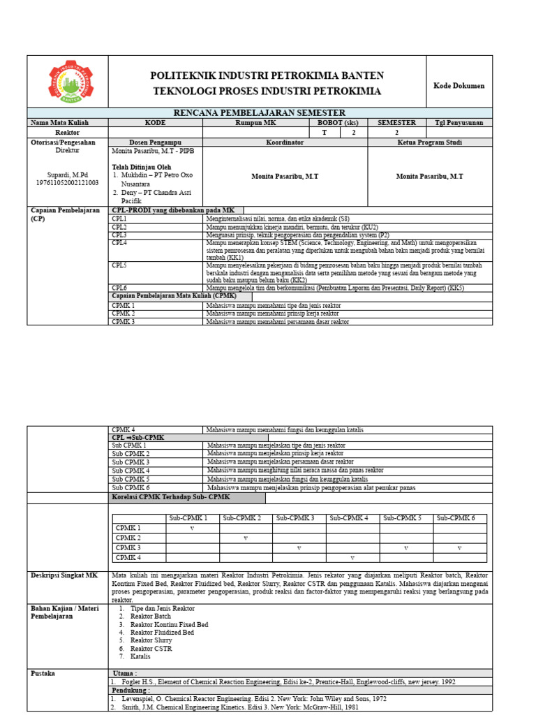 RPS Reaktor Industri Petrokimia | PDF