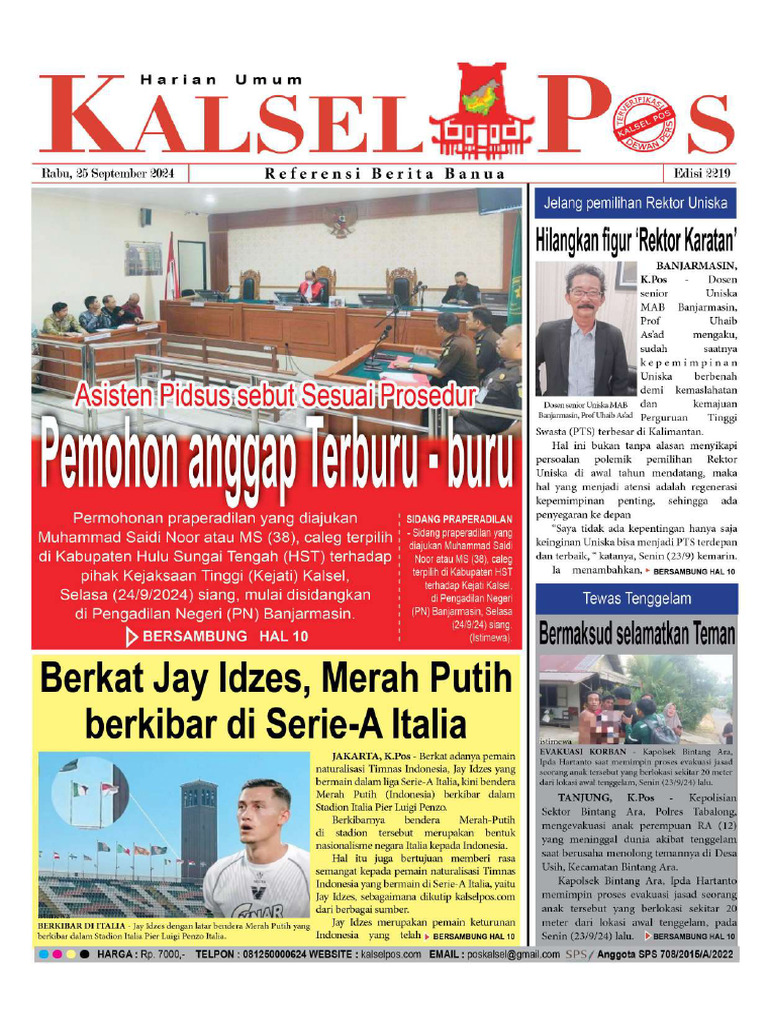 Epaper Kalsel Pos Rabu 25 September 2024 | PDF