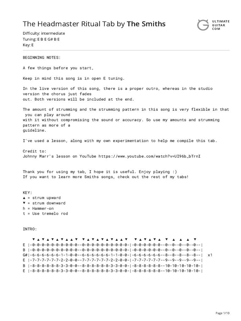 The Headmaster Ritual Tab (Ver 2) by The Smithstabs at Ultimate Guitar ...