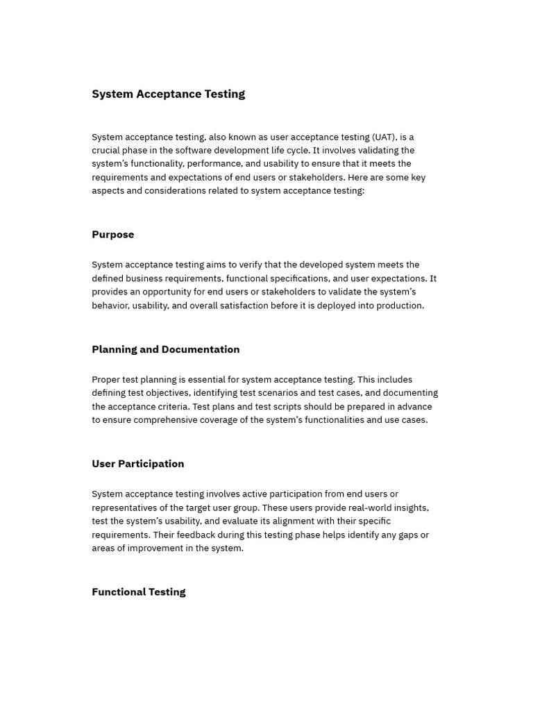 System Acceptance Testing | PDF