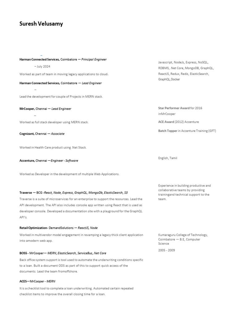 Suresh Velusamy SR Fullstack | PDF