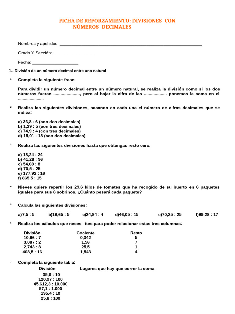 Problemas Divisiones Decimales Corregido | PDF