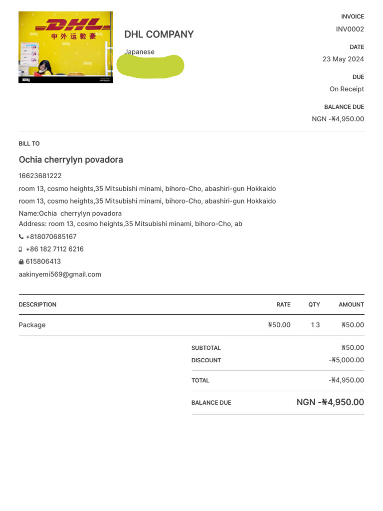 DHL Comp DHL Company ANY: Ochia Cherr Ochia Cherrylyn Po Ylyn Povvador ...