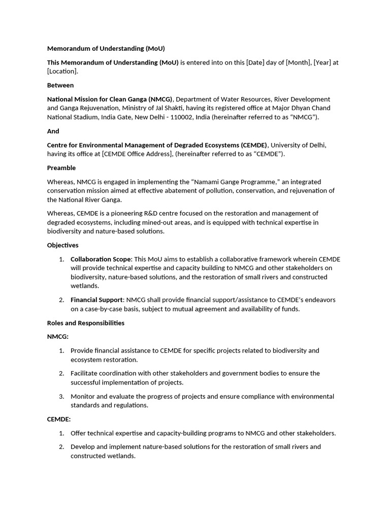 Draft MOU | PDF | Conservation Biology | Business