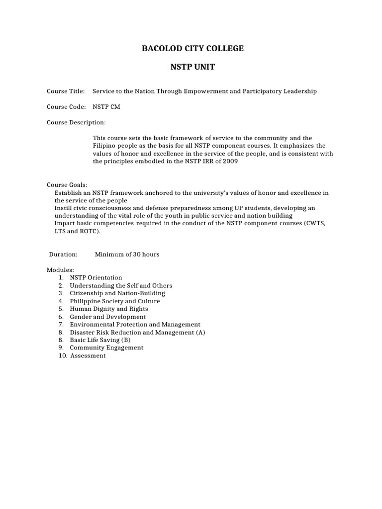 BCC NSTP Common Module Syllabus | PDF