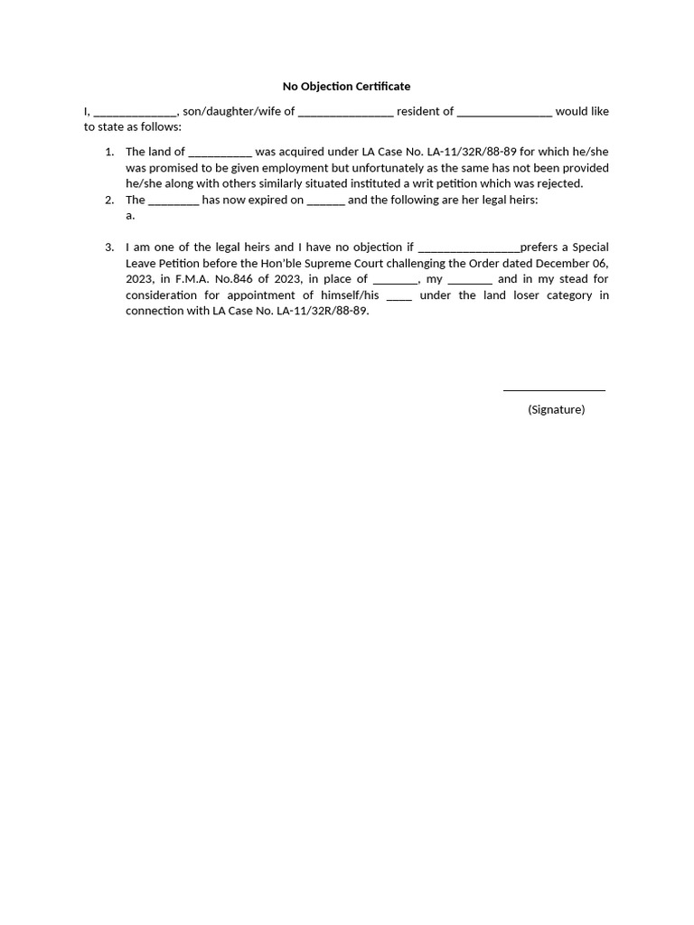 no objection certificate | PDF