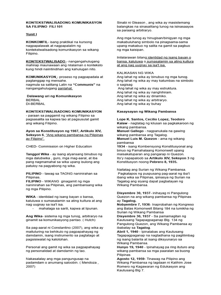 Kontekstwalisadong Komunikasyon Sa Filipino Fili 101 Google Docs | PDF