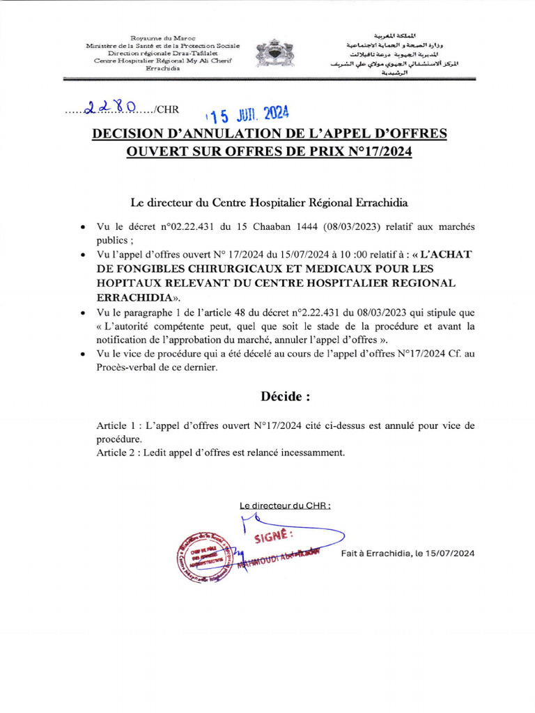 Décision D'annulation AO 17-2024 | PDF