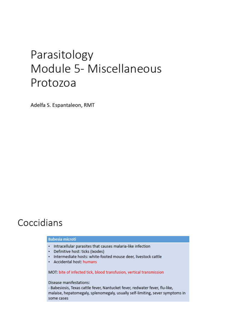 Parasitology - Module 5 - Miscellaneous Protozoa | PDF
