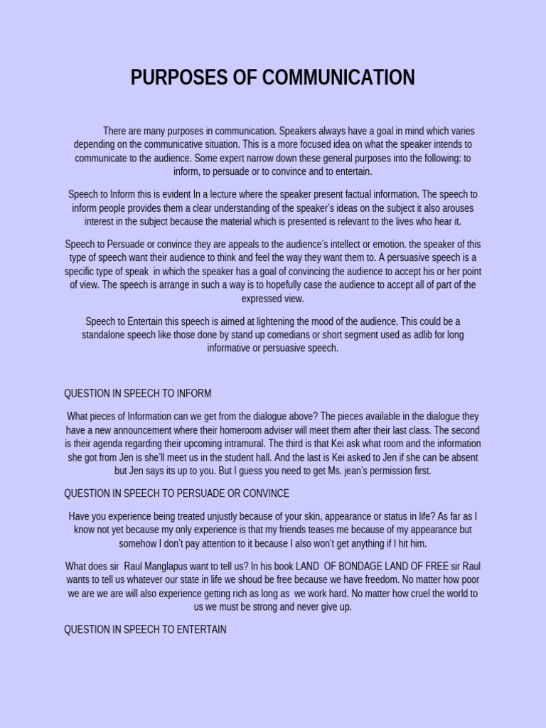 Purposes of Communication | PDF | Rhetoric | Communication