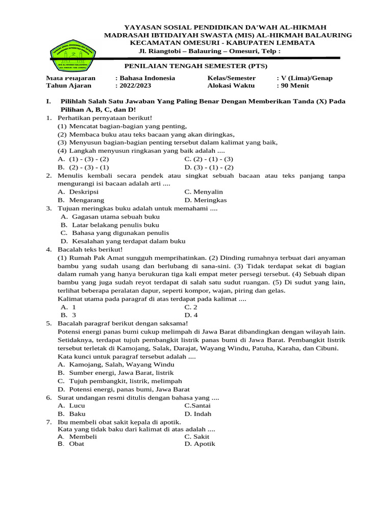 Pts Kelas 5 Semester Genap | PDF