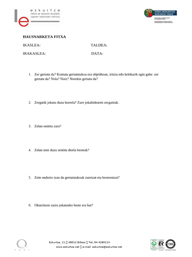 Hausnarketa Fitxa | PDF