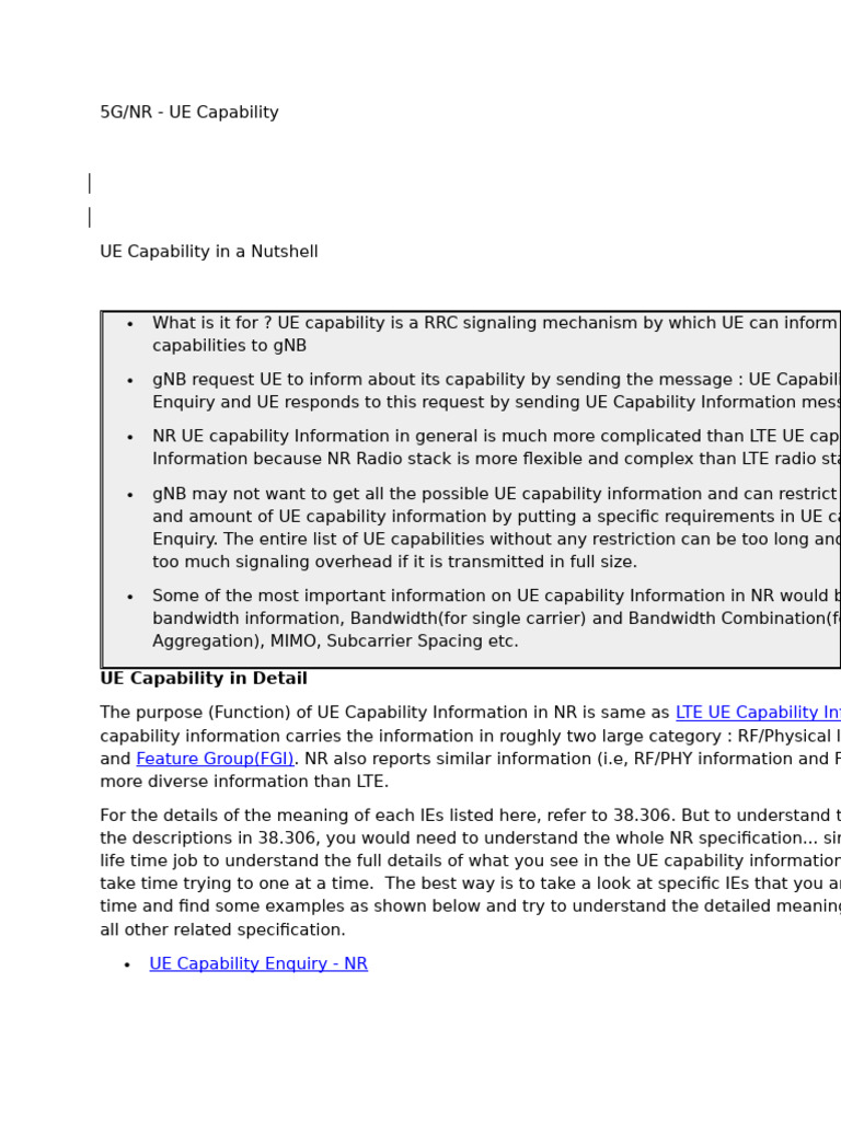 5G NR UE Capability | PDF